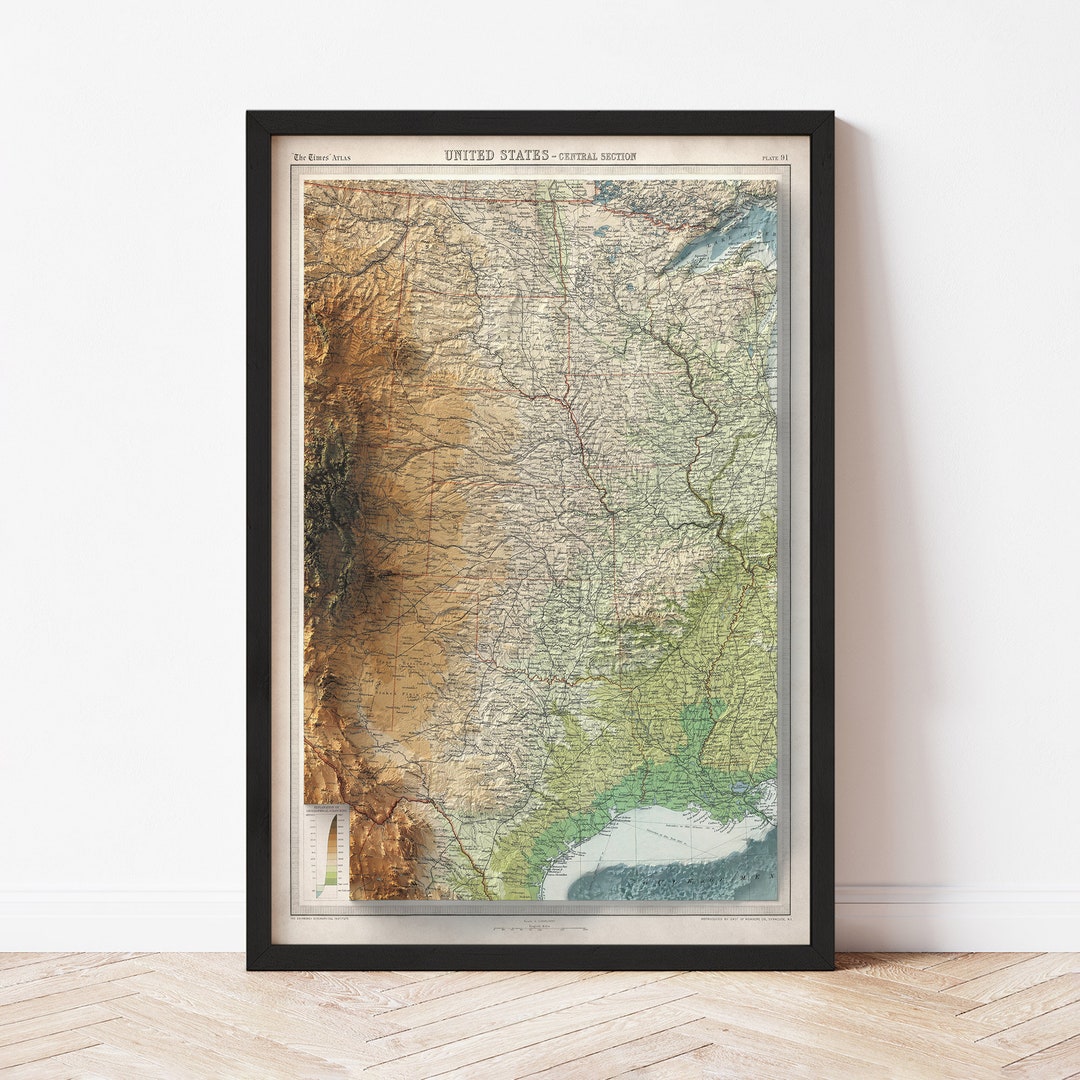 Great Plains Topographic Map Poster | 1922 Vintage Replica | Giclee ...