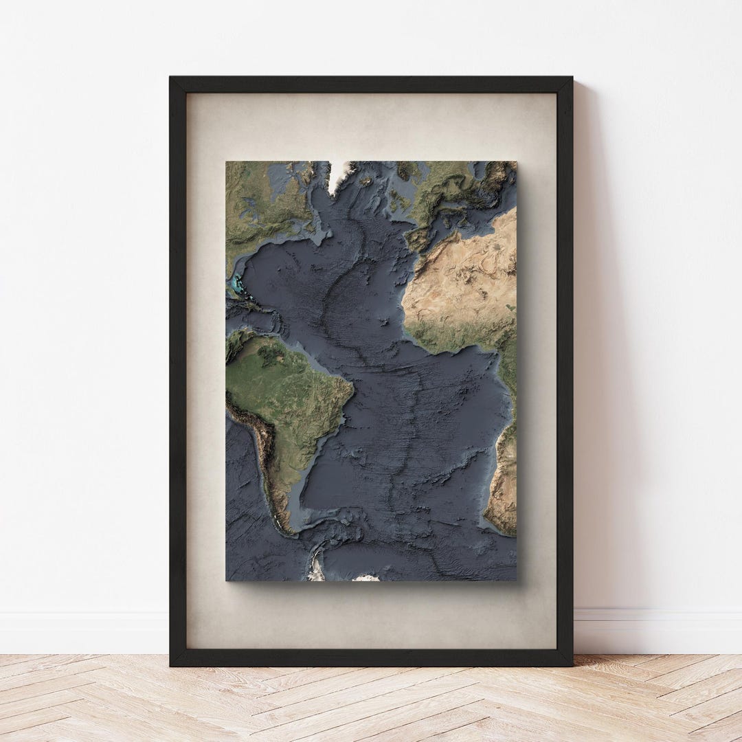 Atlantic Ocean Topographic Map Poster | Styled Satellite Imagery ...