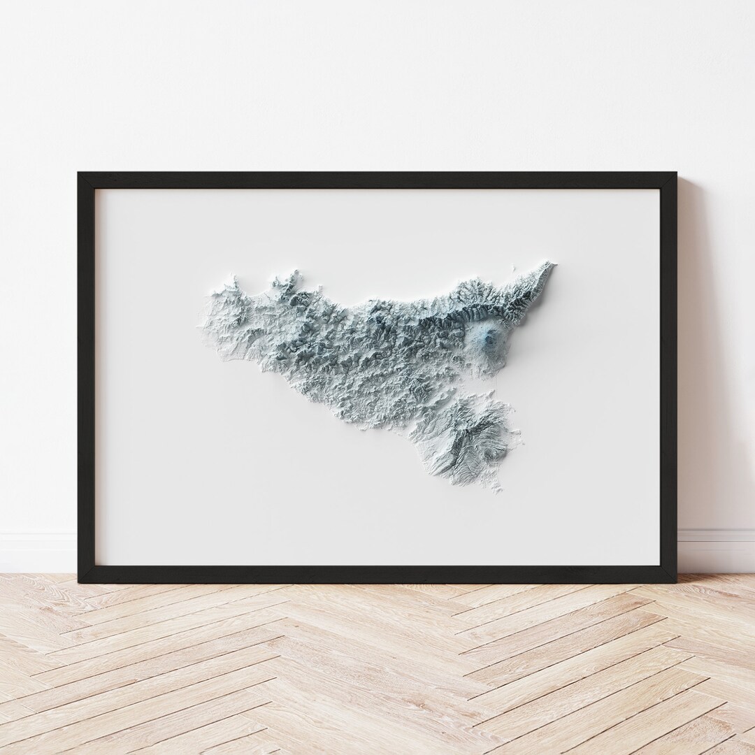Sicily Topographic Map: Minimalist Style Giclée Print - Etsy