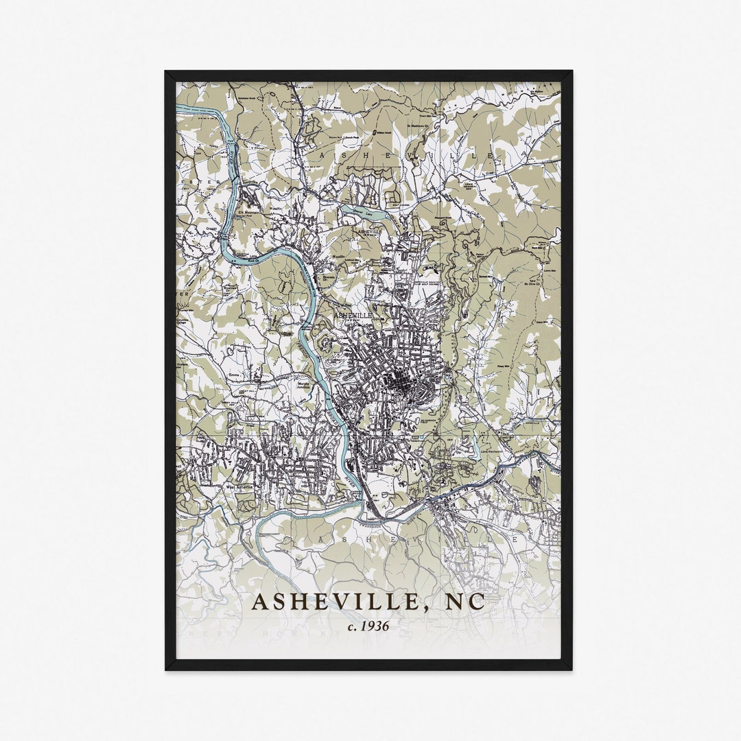 Asheville Map Historic Map 1936 Vintage Reproduction Giclée Poster ...