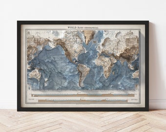 Greece Topographic Map of 1922 2D Poster Shaded Relief Map, Fine Art ...