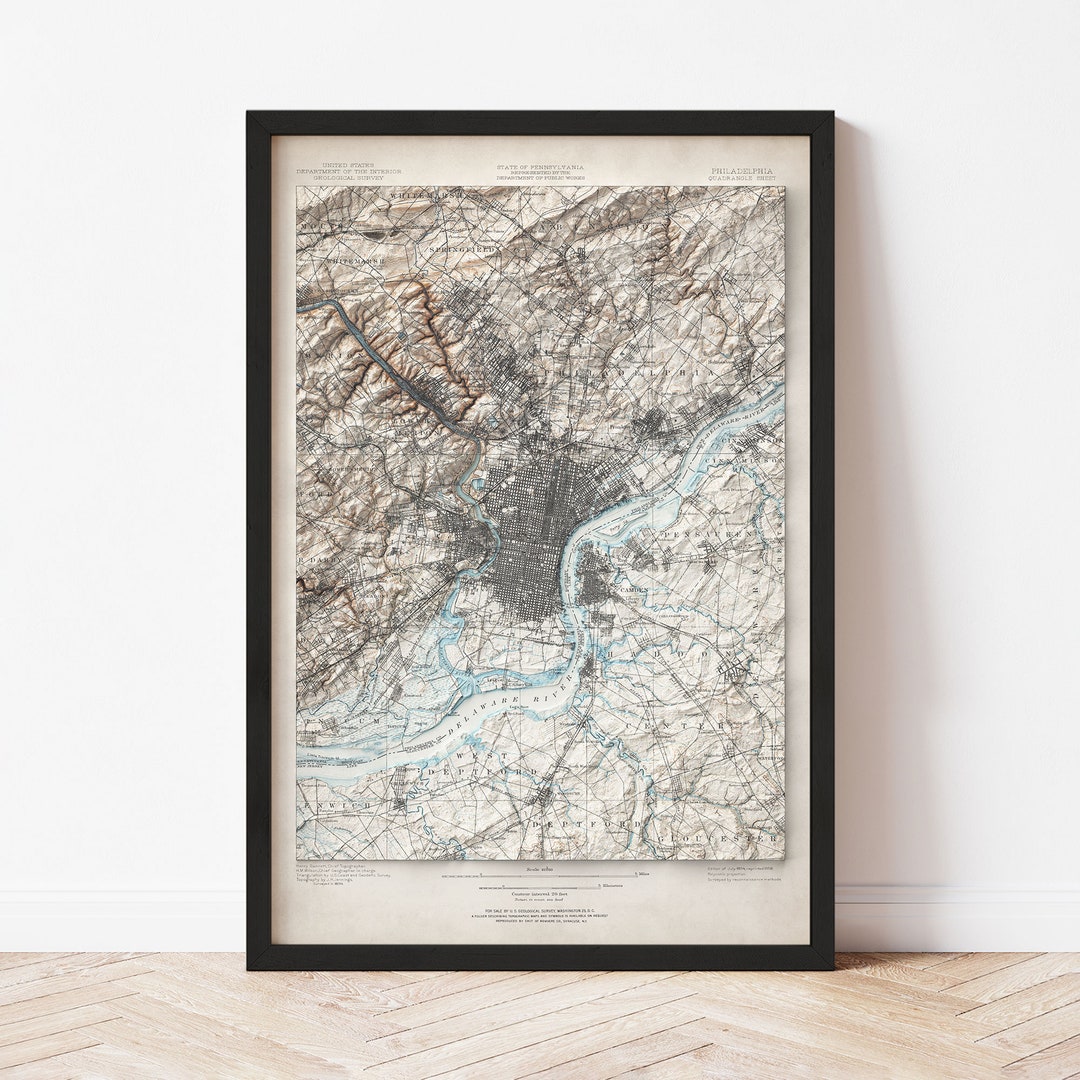 Philadelphia Map Wall Art Print Vintage Topographic Map Print 1894 East ...
