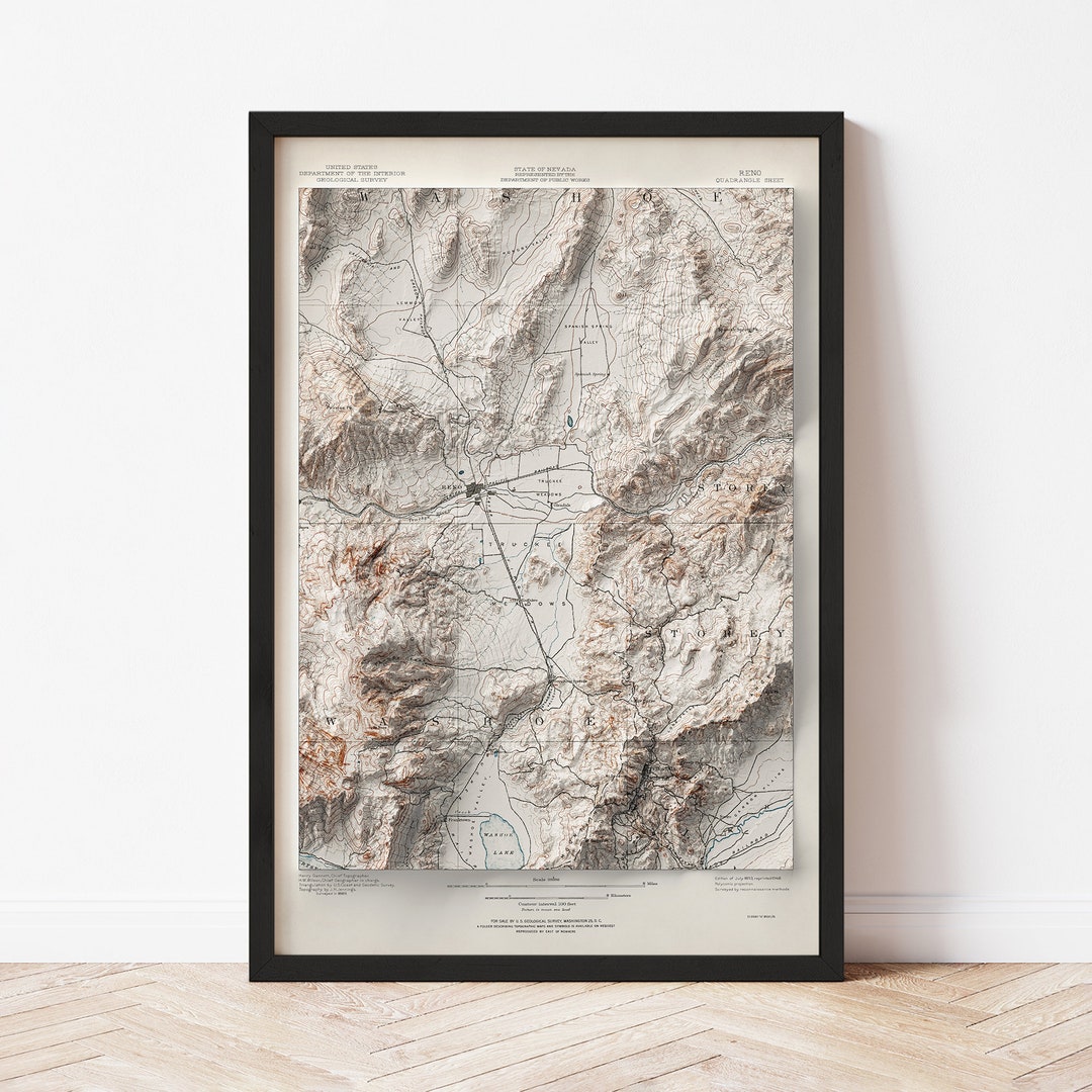 Reno Topographic Map Poster | 1893 Vintage Replica | Giclee Wall Art ...