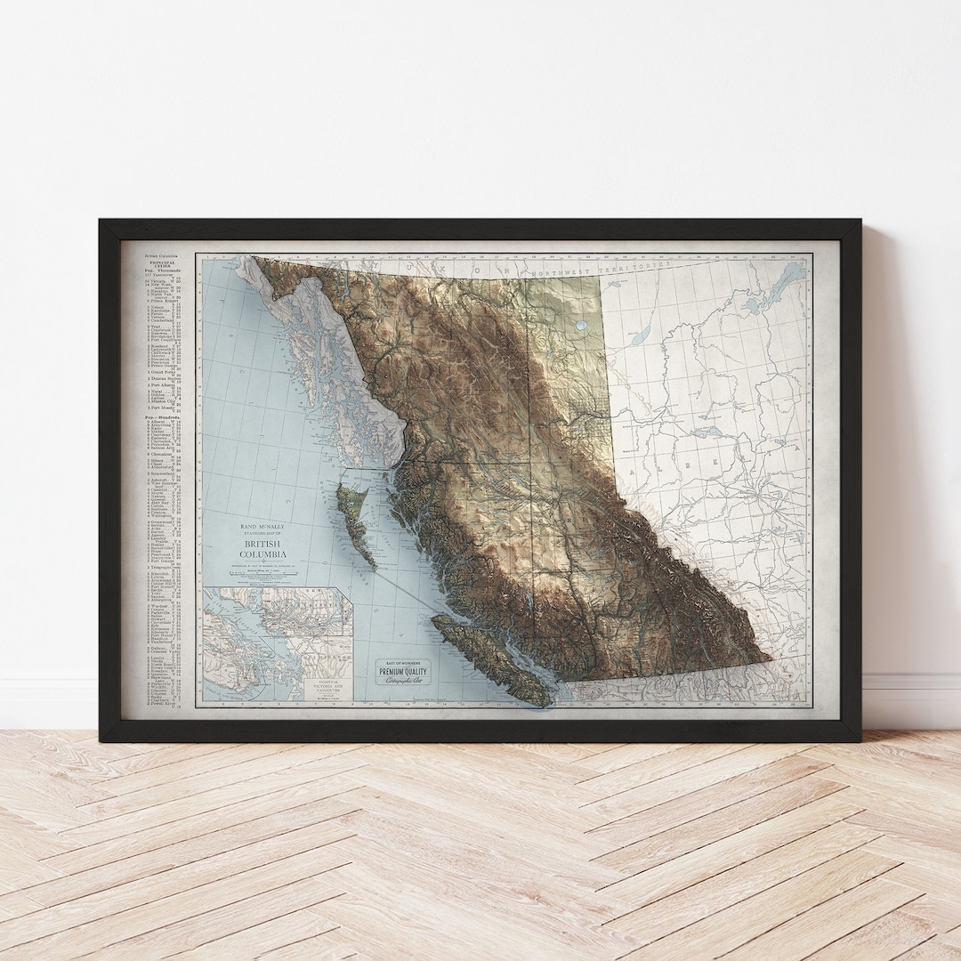 British Columbia Map Wall Art Print Vintage Topographic Map Print 1924 ...