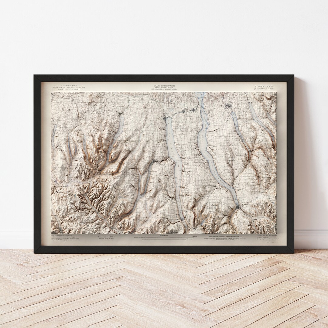 Finger Lakes Topographic Map Poster | 1902 Vintage Replica | Giclee ...