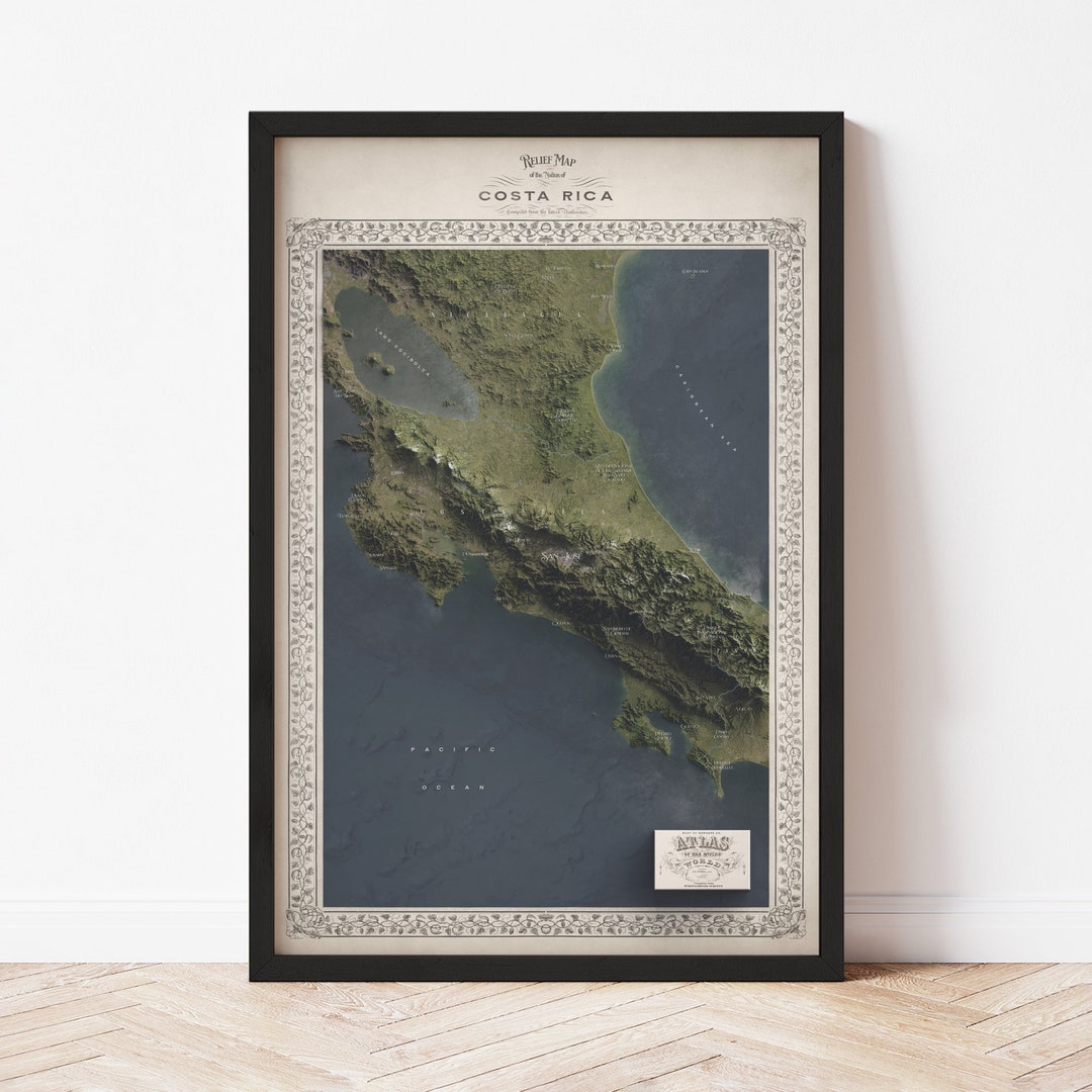 Costa Rica Topographic Map Poster | Atlas Style Original Design ...