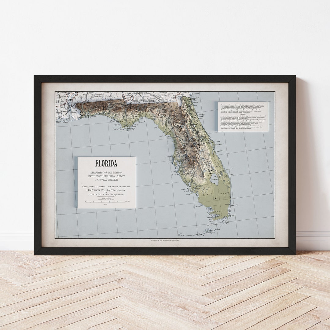 Florida Topographic Map: 1890 Vintage Style Giclée Print - Etsy