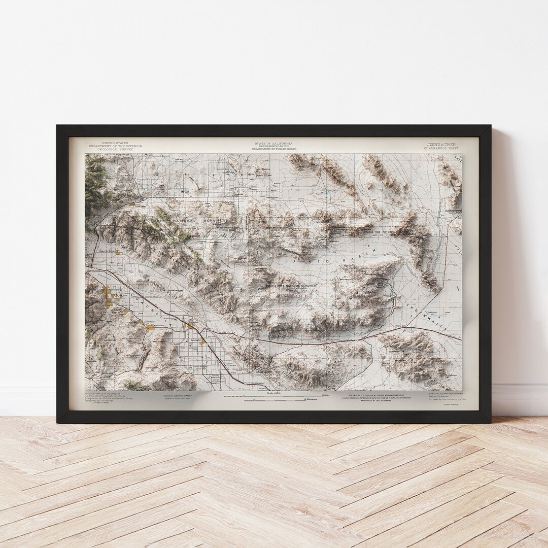 Joshua Tree Map Wall Art Print Vintage Topographic Map Print 1959 East ...