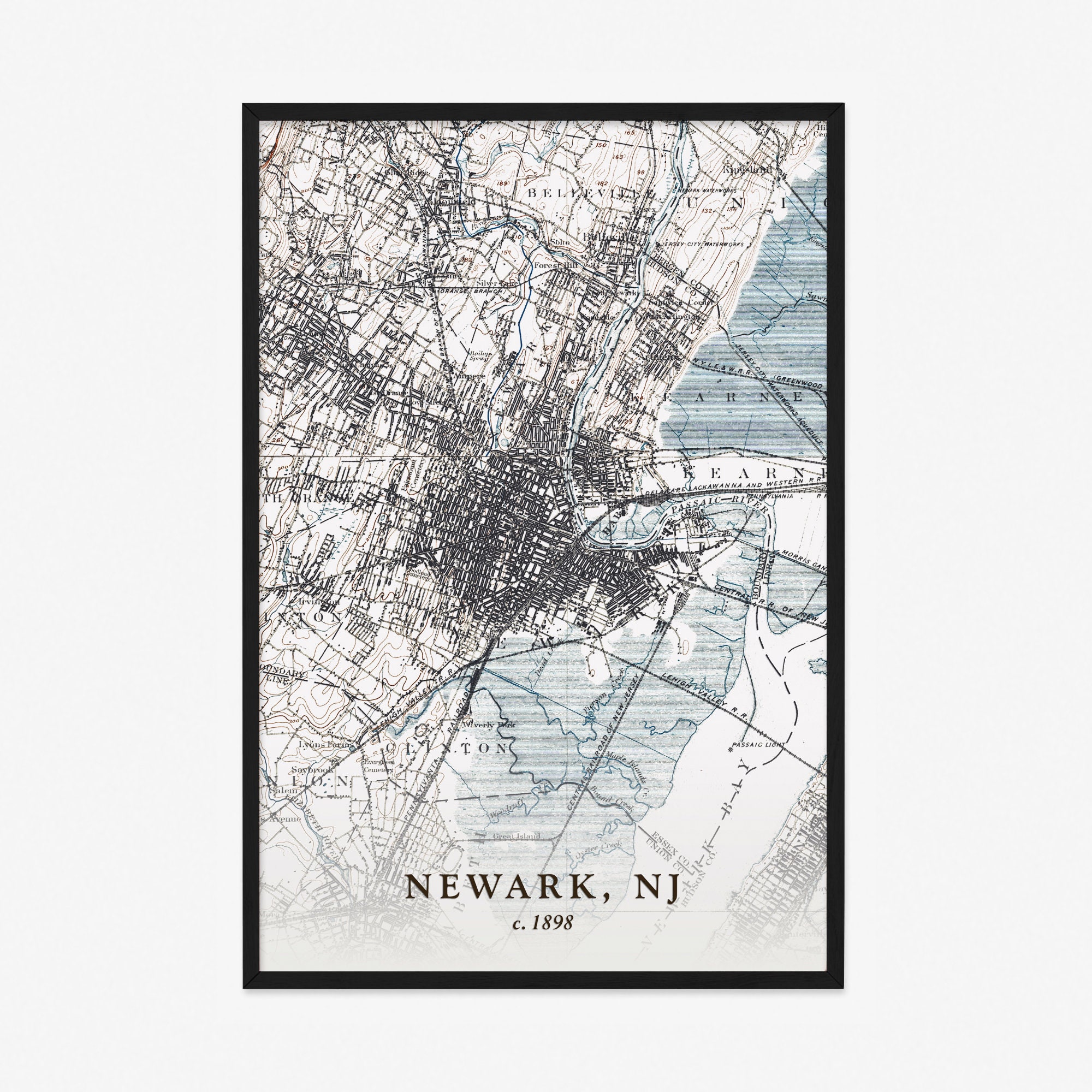 Topo Map Map Art New Jersey Map Vintage Map Stylized with Digital ...