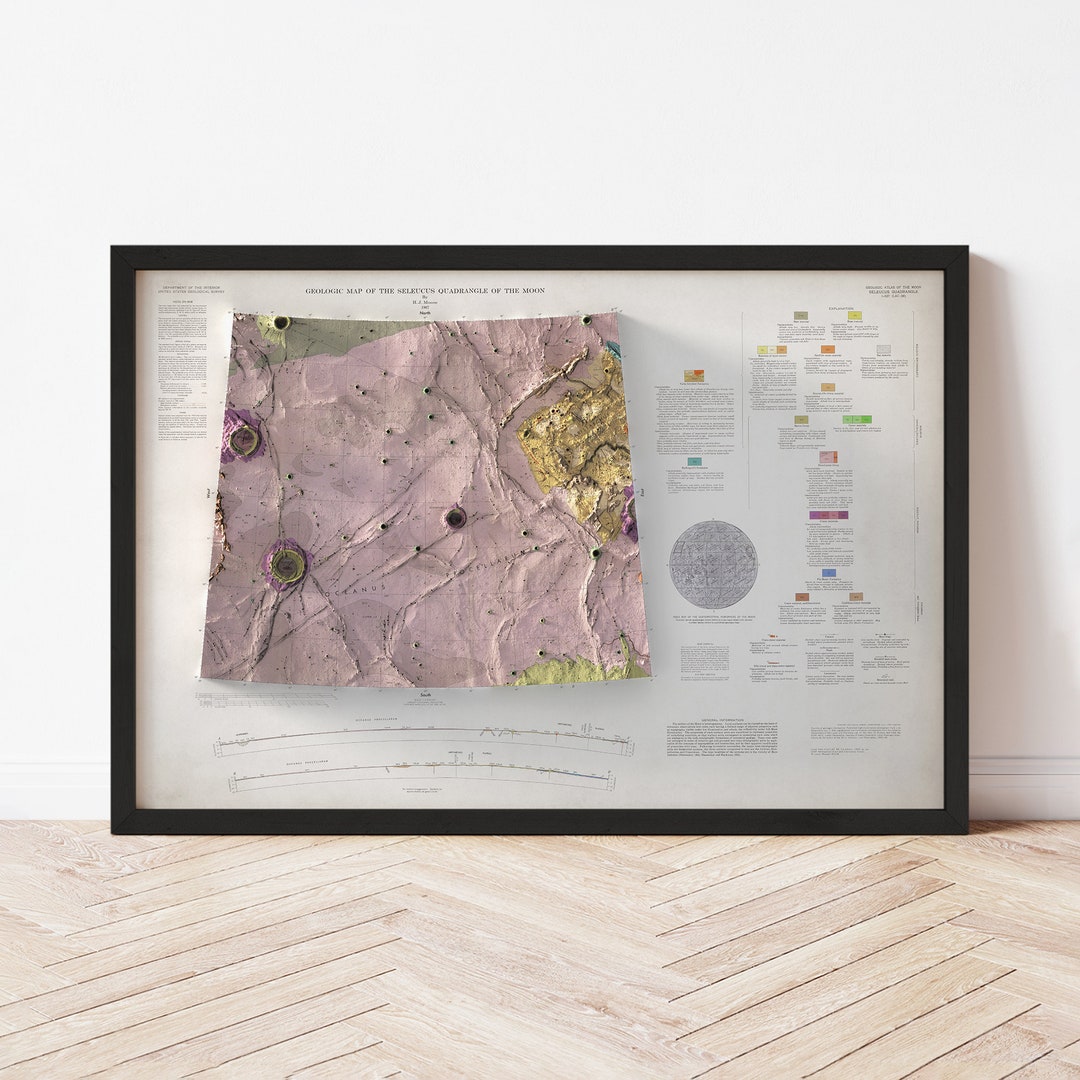 Seleucus Region Moon Topographic Map: 1967 Vintage Style Giclée Print ...