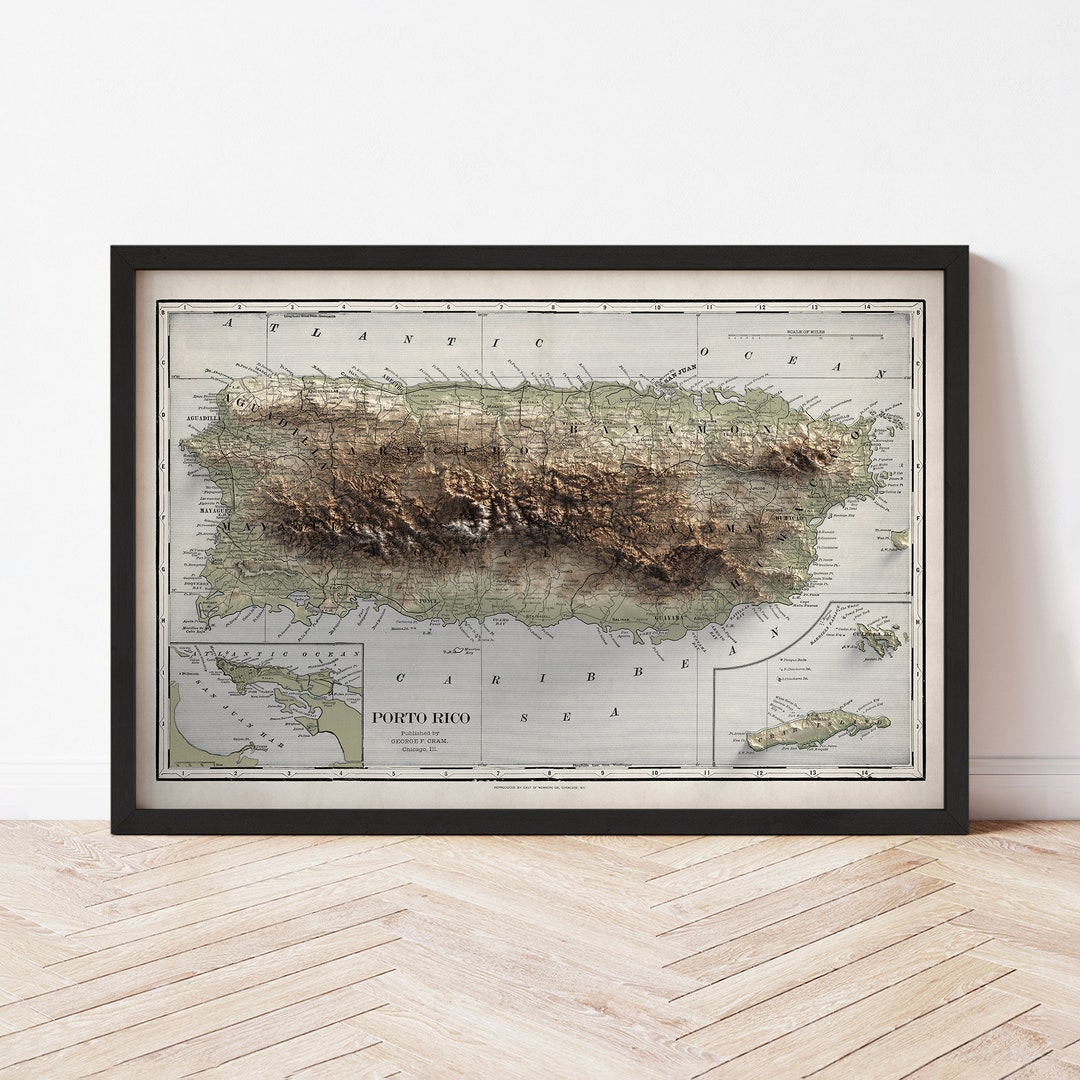 Puerto Rico Map Wall Art Print | Vintage Topographic Map Print (1901 ...