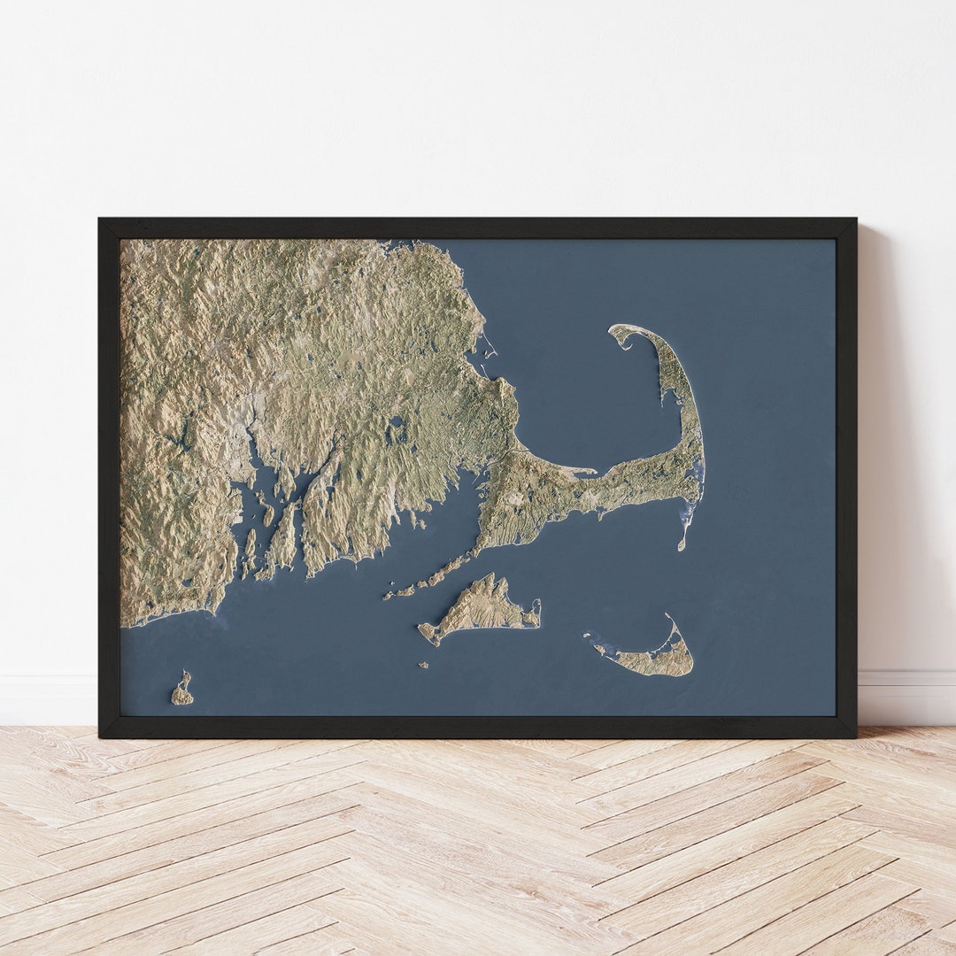 Cape Cod Map Satellite Elevation Map Map Art Topographic Terrain Relief ...