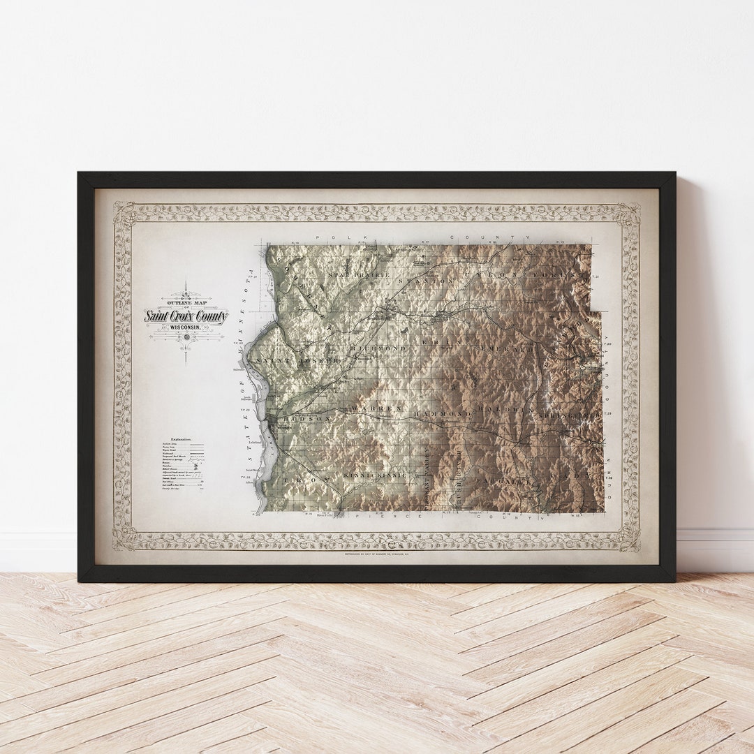 Saint Croix County Map Wall Art Print Vintage Topographic Map Print ...