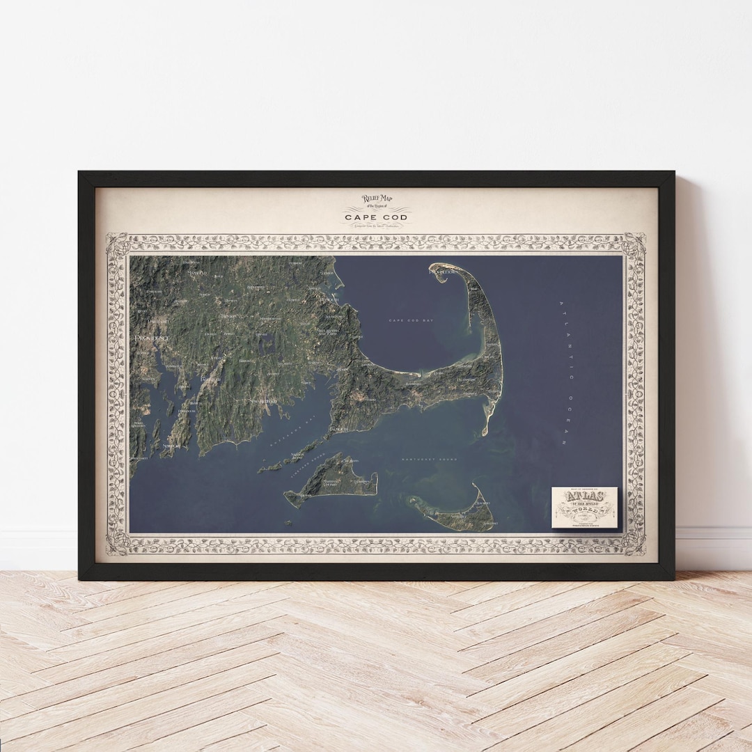 Cape Cod Topographic Map Poster | Atlas Style Original Design | Giclee Wall Art Print Framed ...
