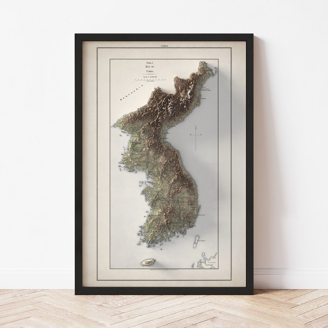 Korea Topographic Map Poster | 1913 Vintage Replica | Giclee Wall Art ...