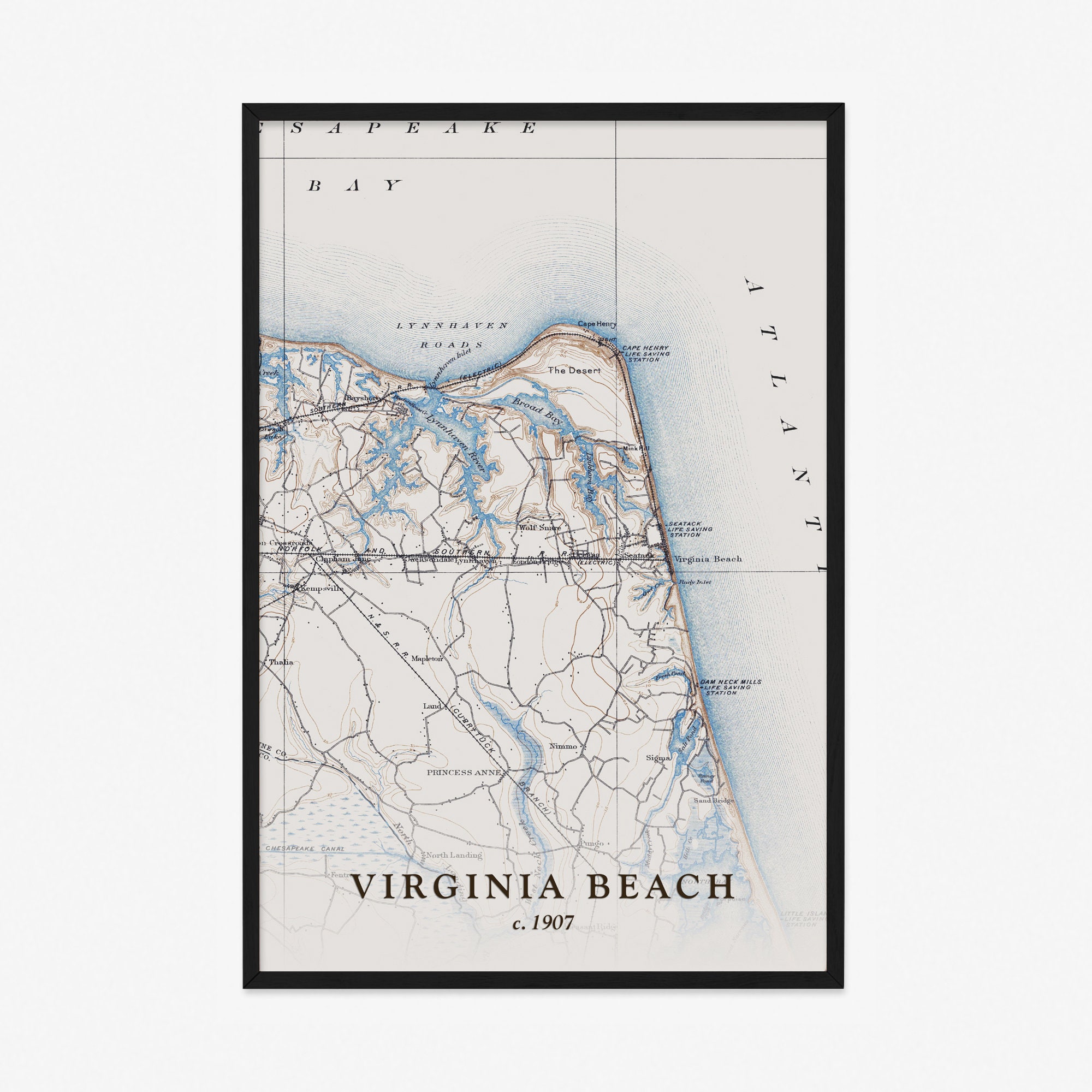 Virginia Beach Map Historic Topographic Map 1907 - Etsy