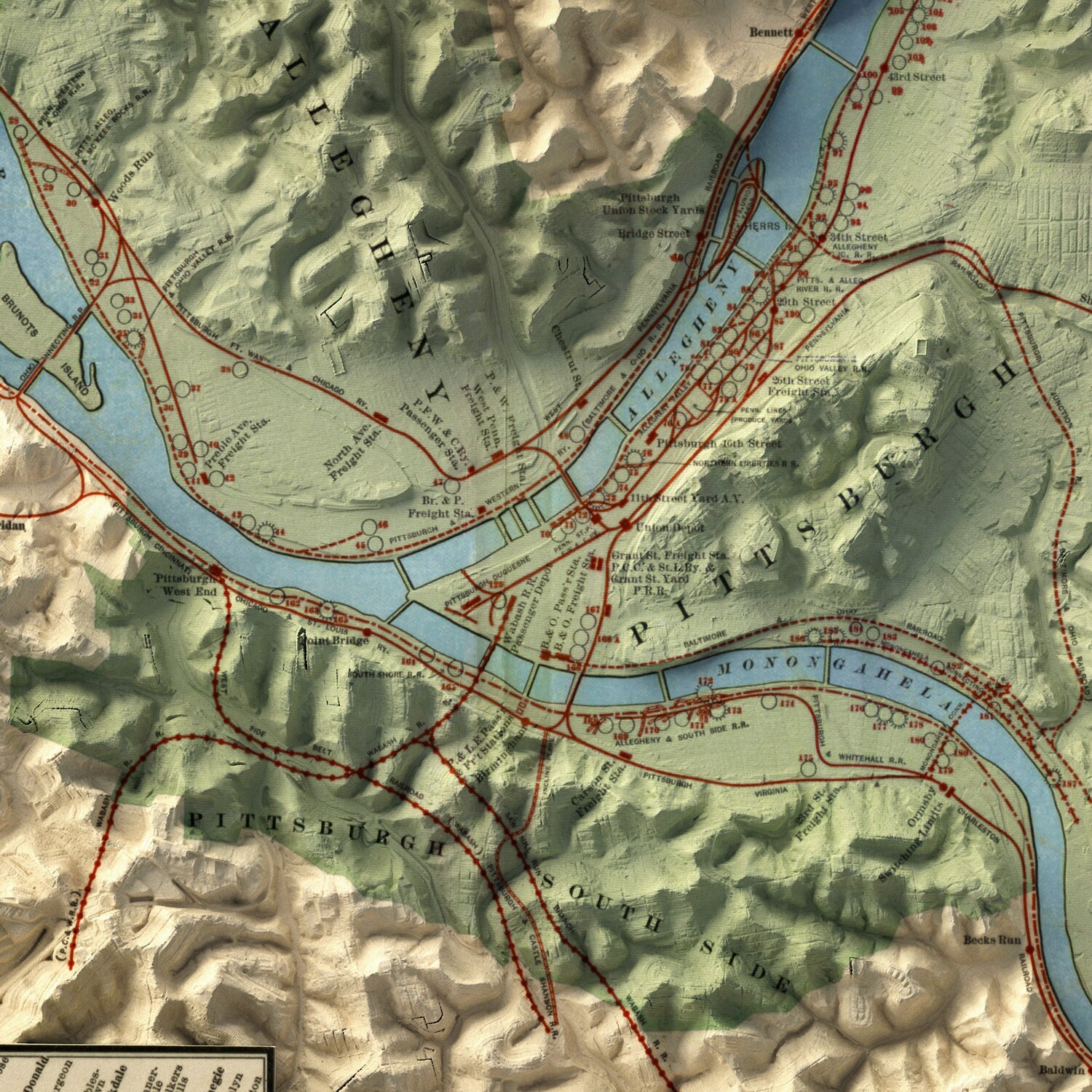 Pittsburgh Map Vintage Style Terrain Map Shaded | Etsy