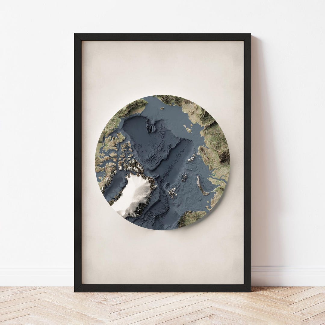 Arctic Circle Topographic Map Poster | Styled Satellite Imagery ...