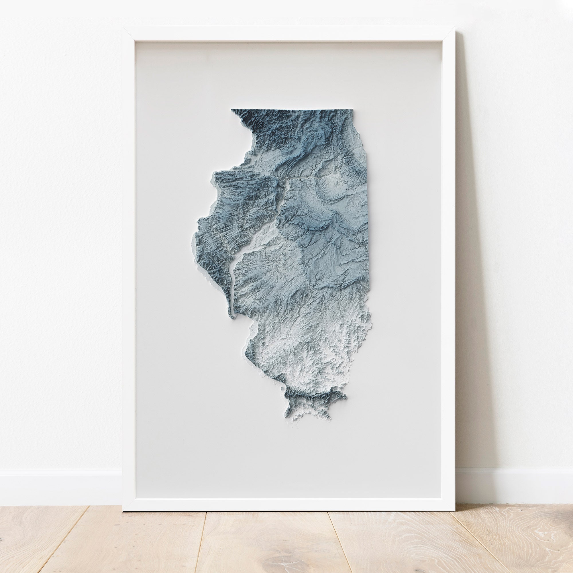 Home Décor Illinois Map Minimalist Elevation Map 2D Print on Fine Art ...