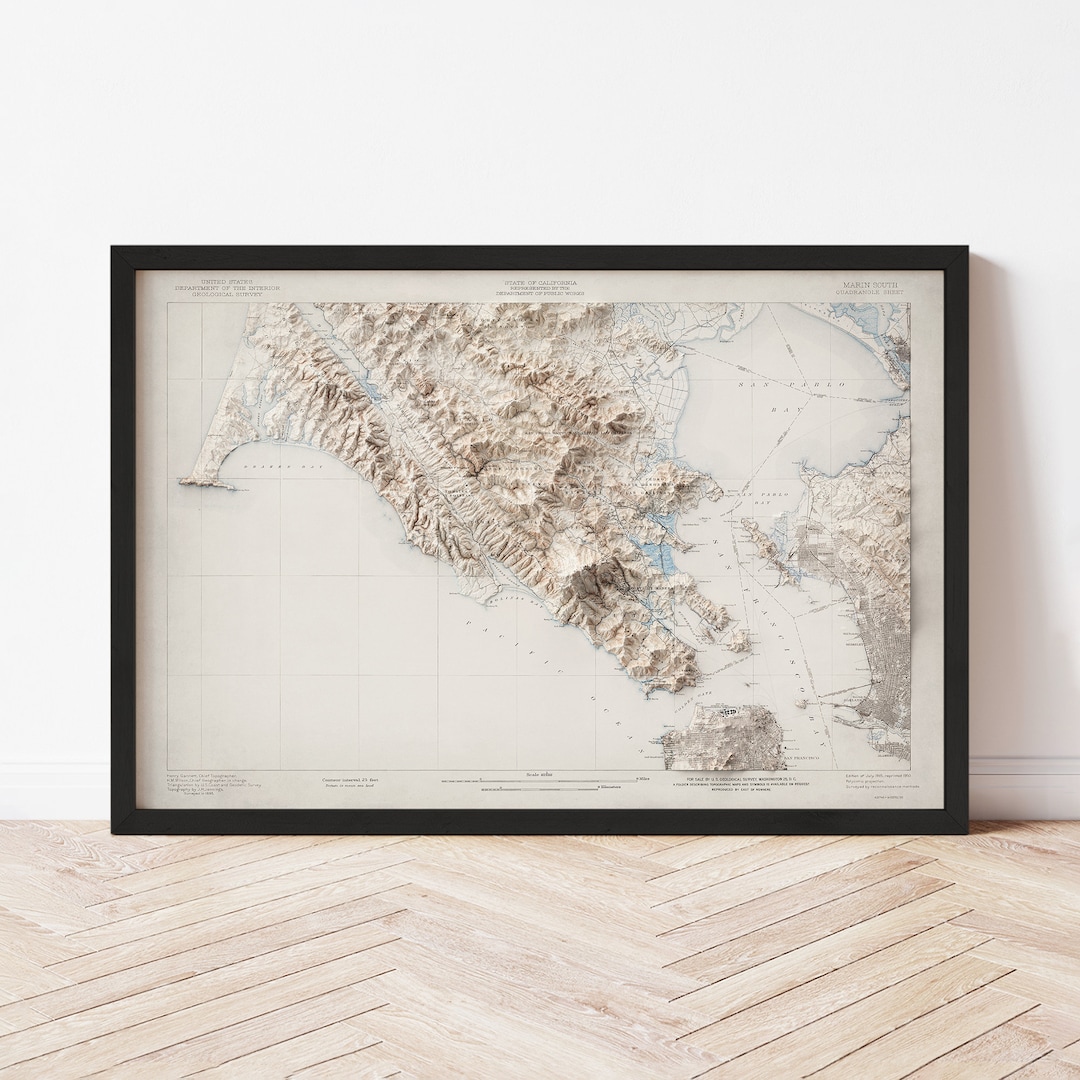 Marin County Map southern 1915 Elevation Map Map Art Topographic ...