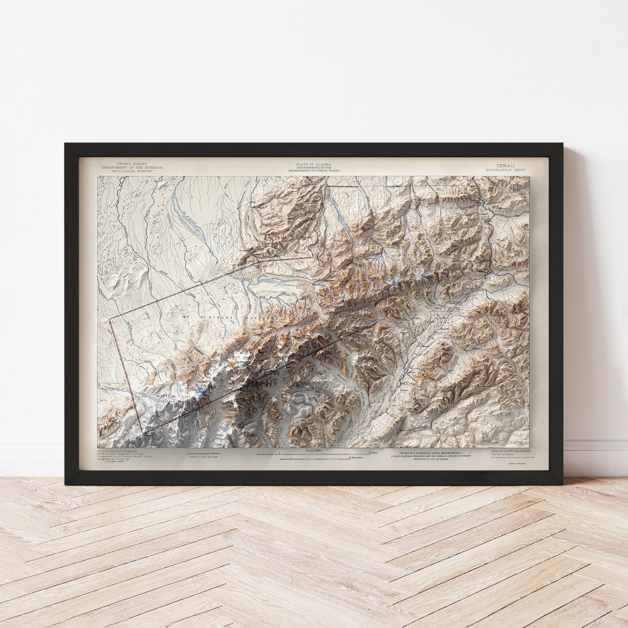 Denali National Park Topographic Map: 1952 Vintage Style Giclée Print ...