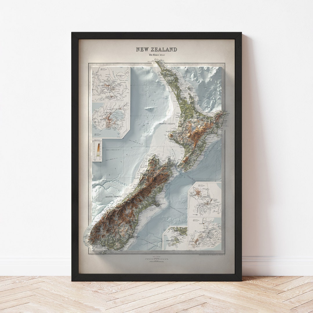 New Zealand Topographic Map: 1922 Vintage Style Giclée Print - Etsy