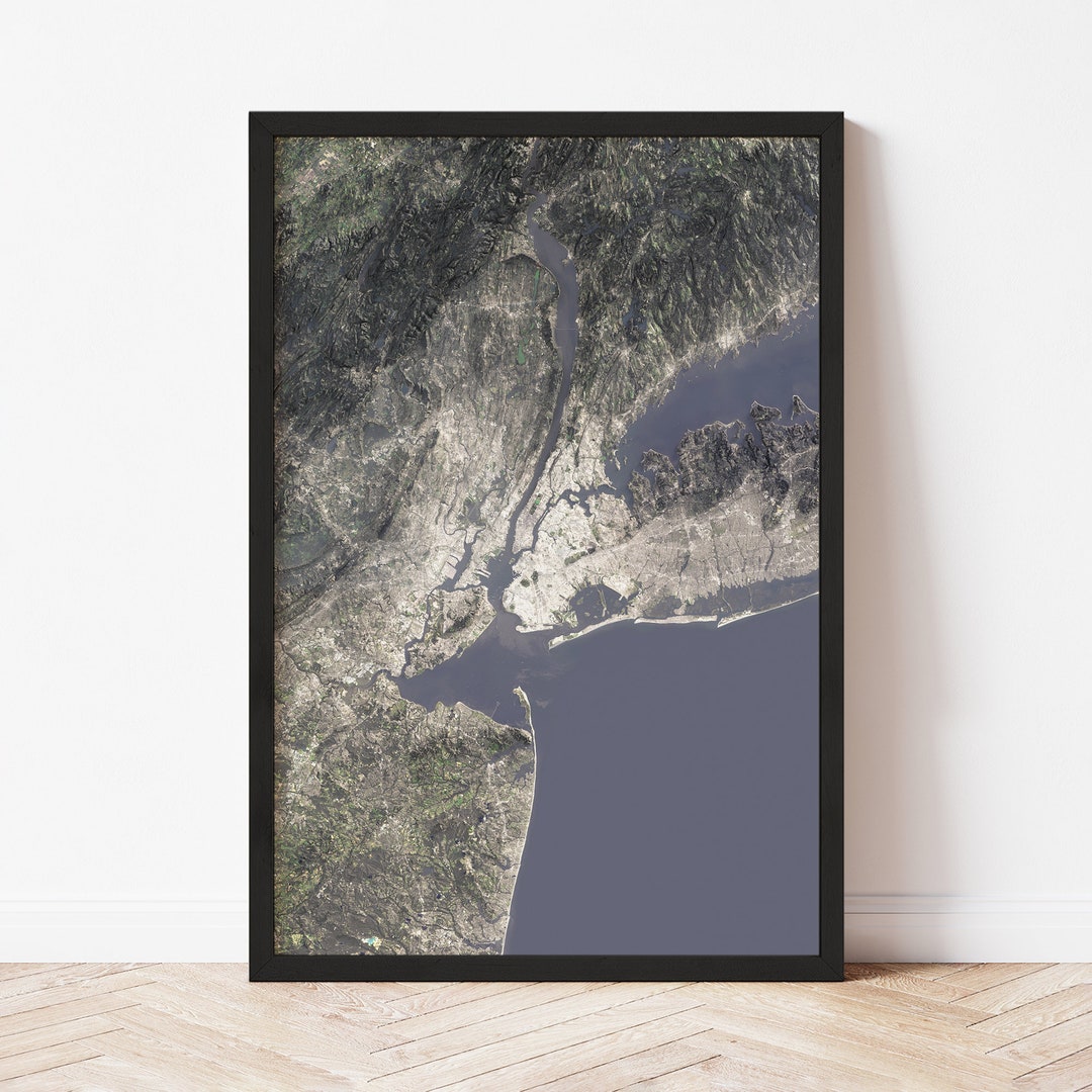 New York City Map Satellite Elevation Map Map Art Topographic Terrain ...