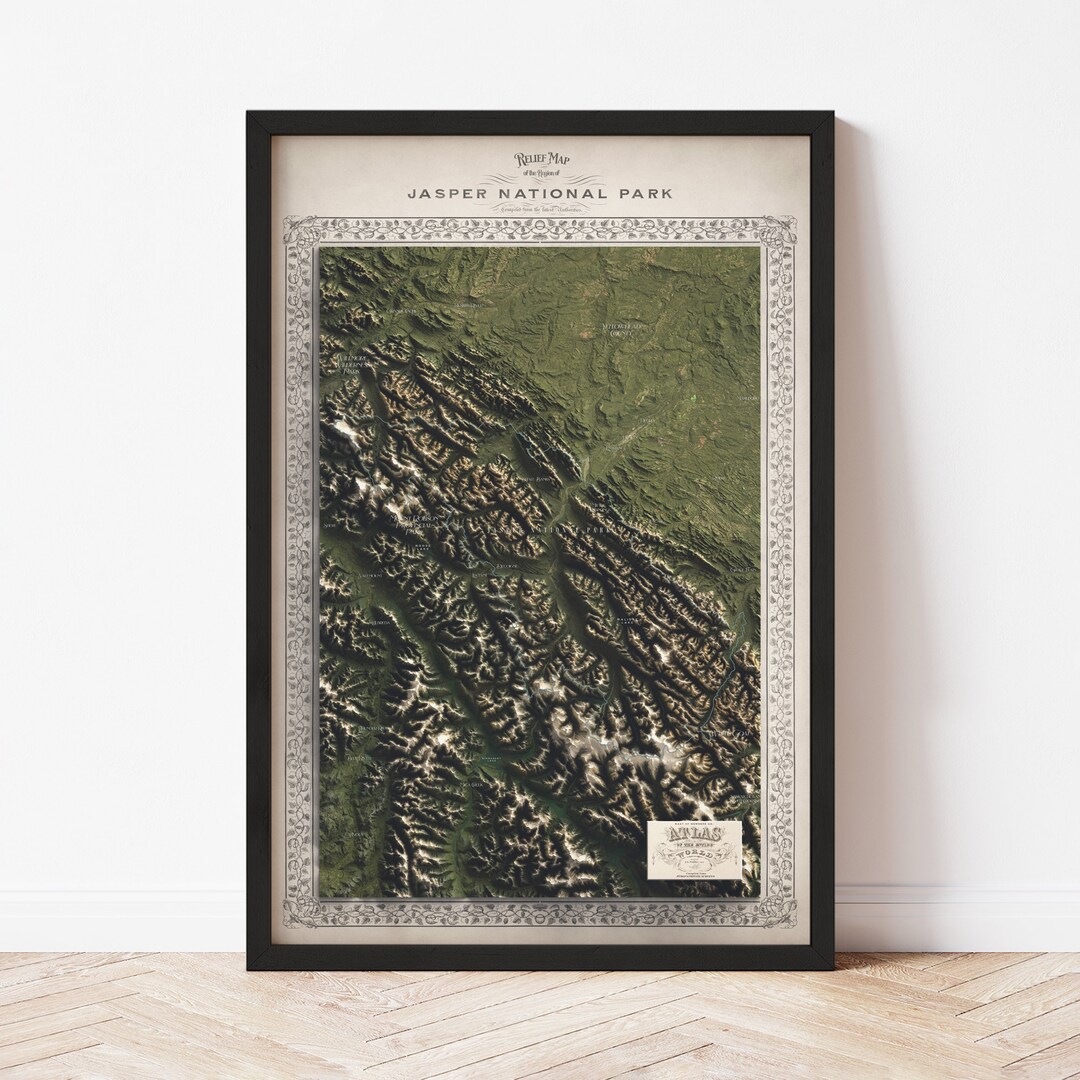 Jasper National Park Map Elevation Map Map Art Topographic Terrain ...