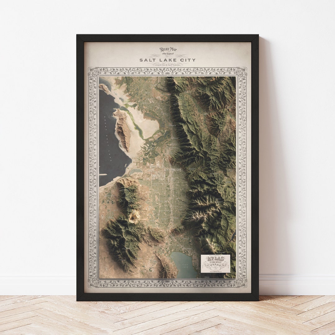 Salt Lake City Map Elevation Map Map Art Topographic Terrain Relief ...