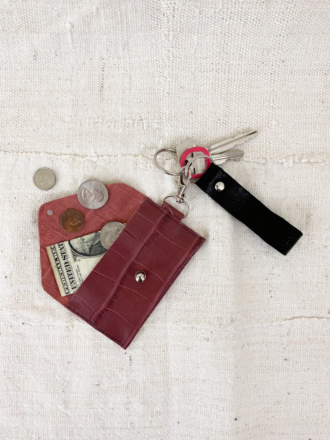 Handmade Leather Keychain Wallet Boho Card Holder Natural - Etsy