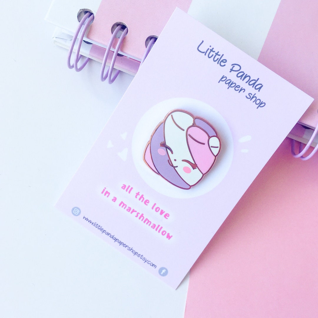 Rose Gold Cute Marshmallow Enamel Pin, Kawaii Pins, Chibi Marshmallow ...