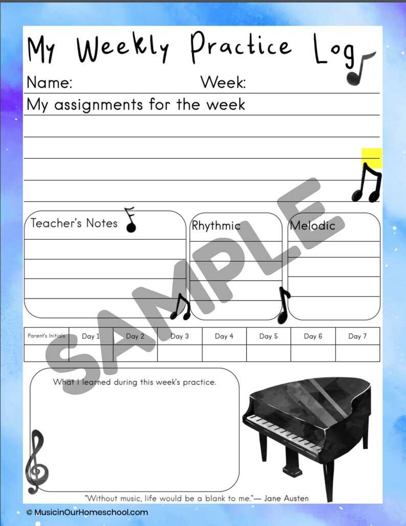 Music Practice Assignment Sheets - Etsy Canada