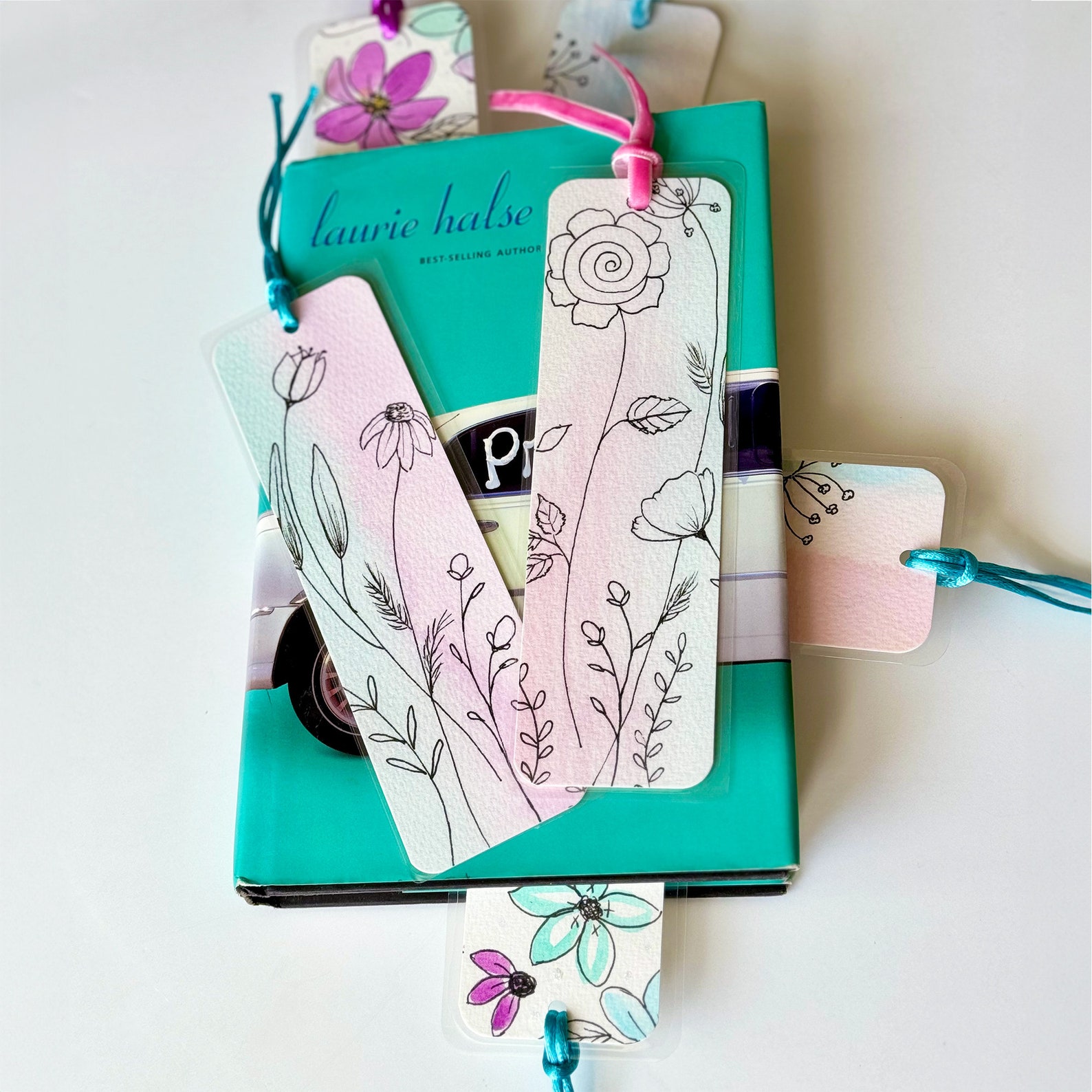 Whimsical Hand Painted Laminated Bookmarks, Handmade Floral Watercolor ...