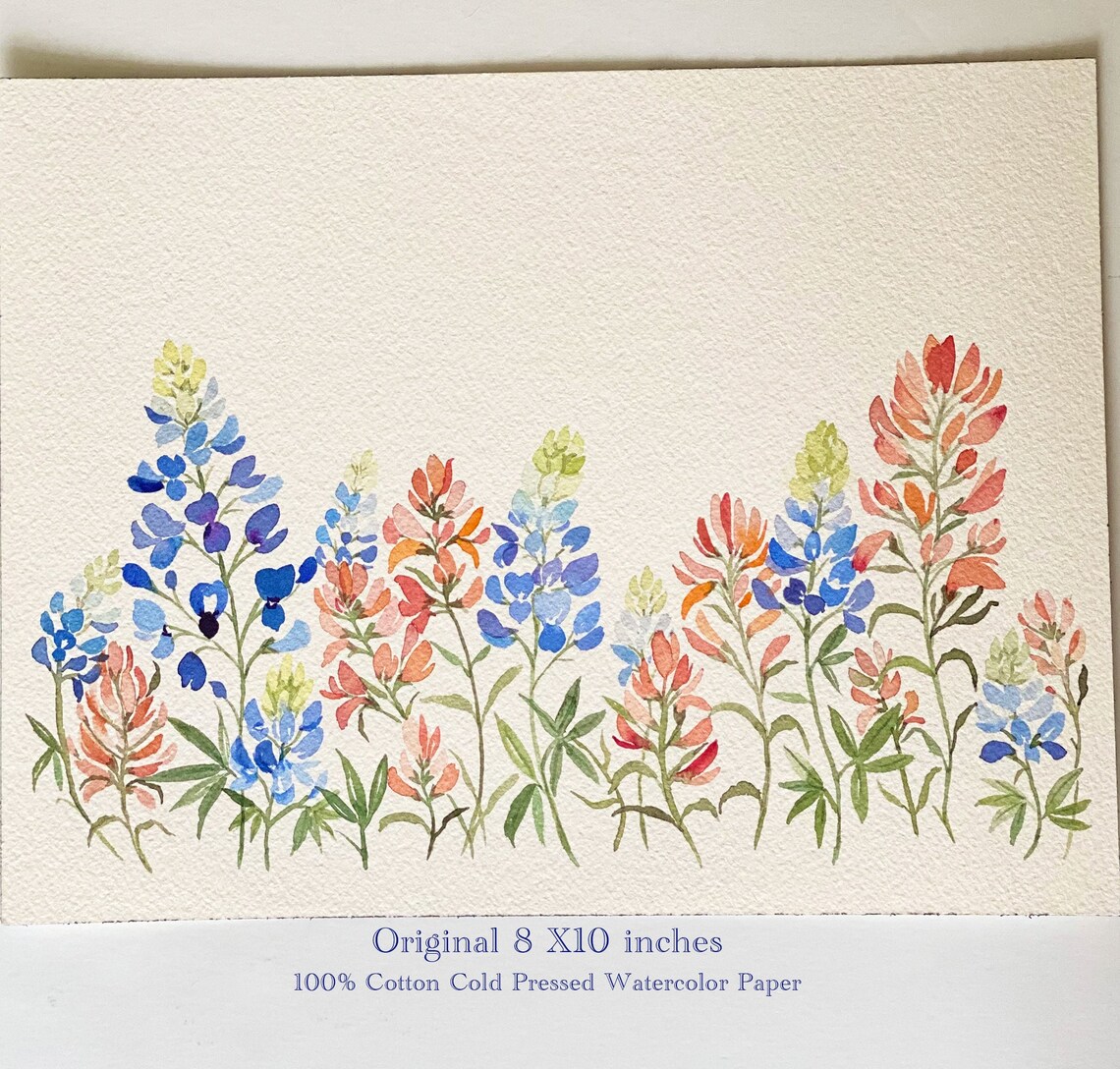 Watercolor Wildflower Art Texas Wildflowers Bluebonnets - Etsy