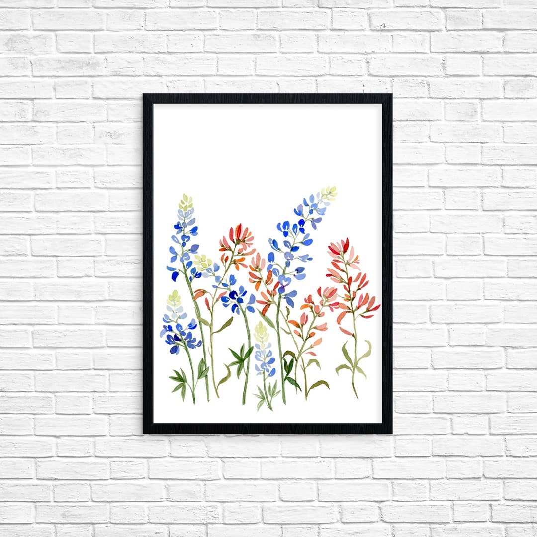 Texas Wildflowers, Watercolor Bluebonnet Art Print, Spring Wildflower ...