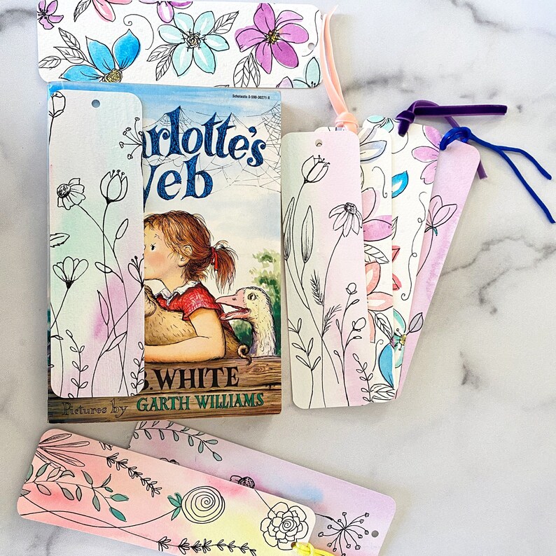 Whimsical Hand Painted Laminated Bookmarks, Handmade Floral Watercolor ...