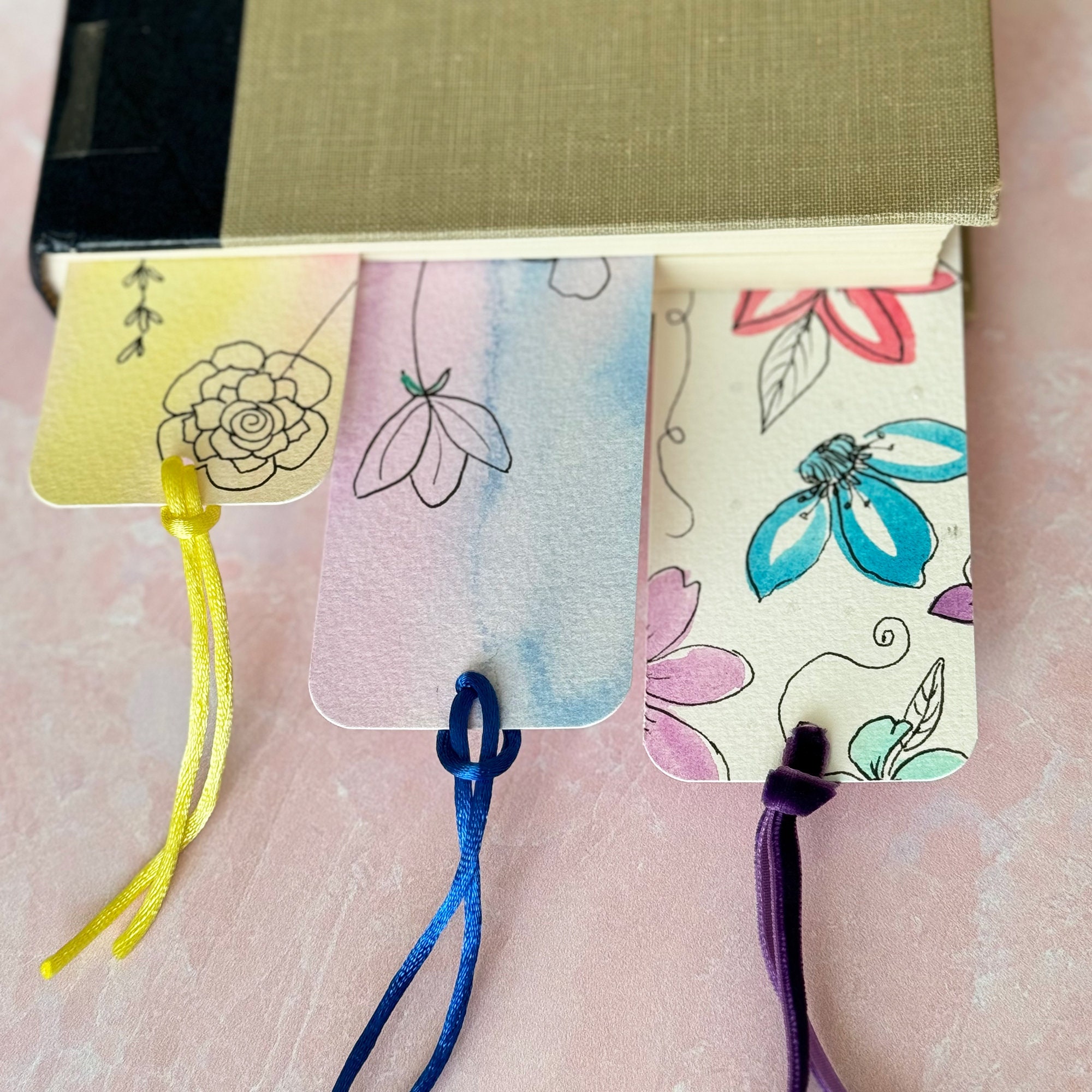 Whimsical Hand Painted Laminated Bookmarks, Handmade Floral Watercolor ...