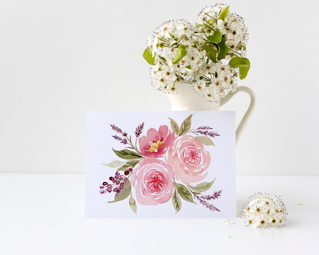 Watercolor Rose Floral Card Set| 6 Assorted A6 Note Card Size Greeting ...