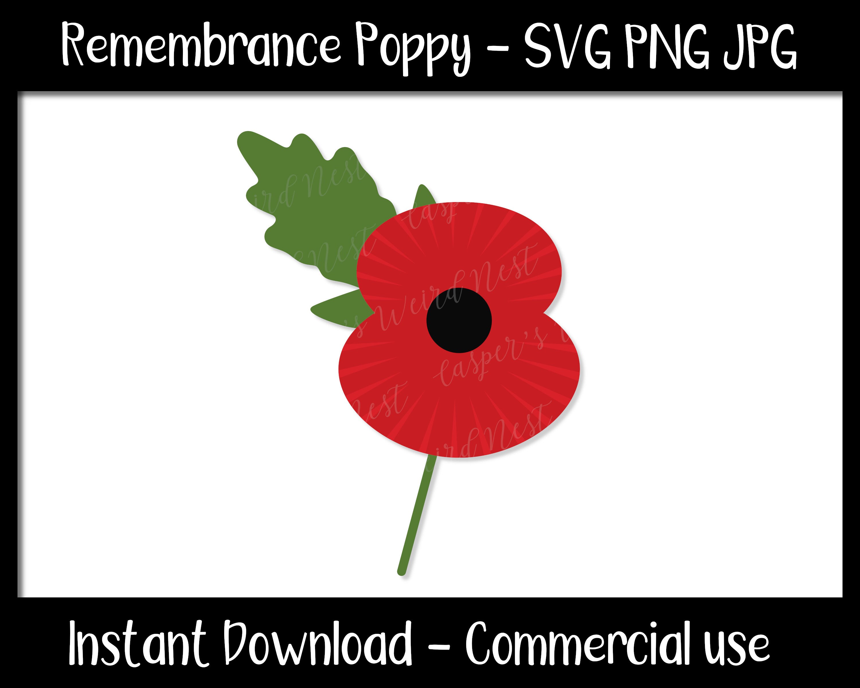 Remembrance Poppy SVG PNG JPG commercial use allowed | Etsy