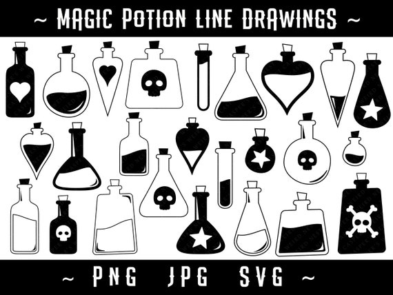 Potion Bottle Line Drawings SVG PNG JPG Digital Cut | Etsy Canada