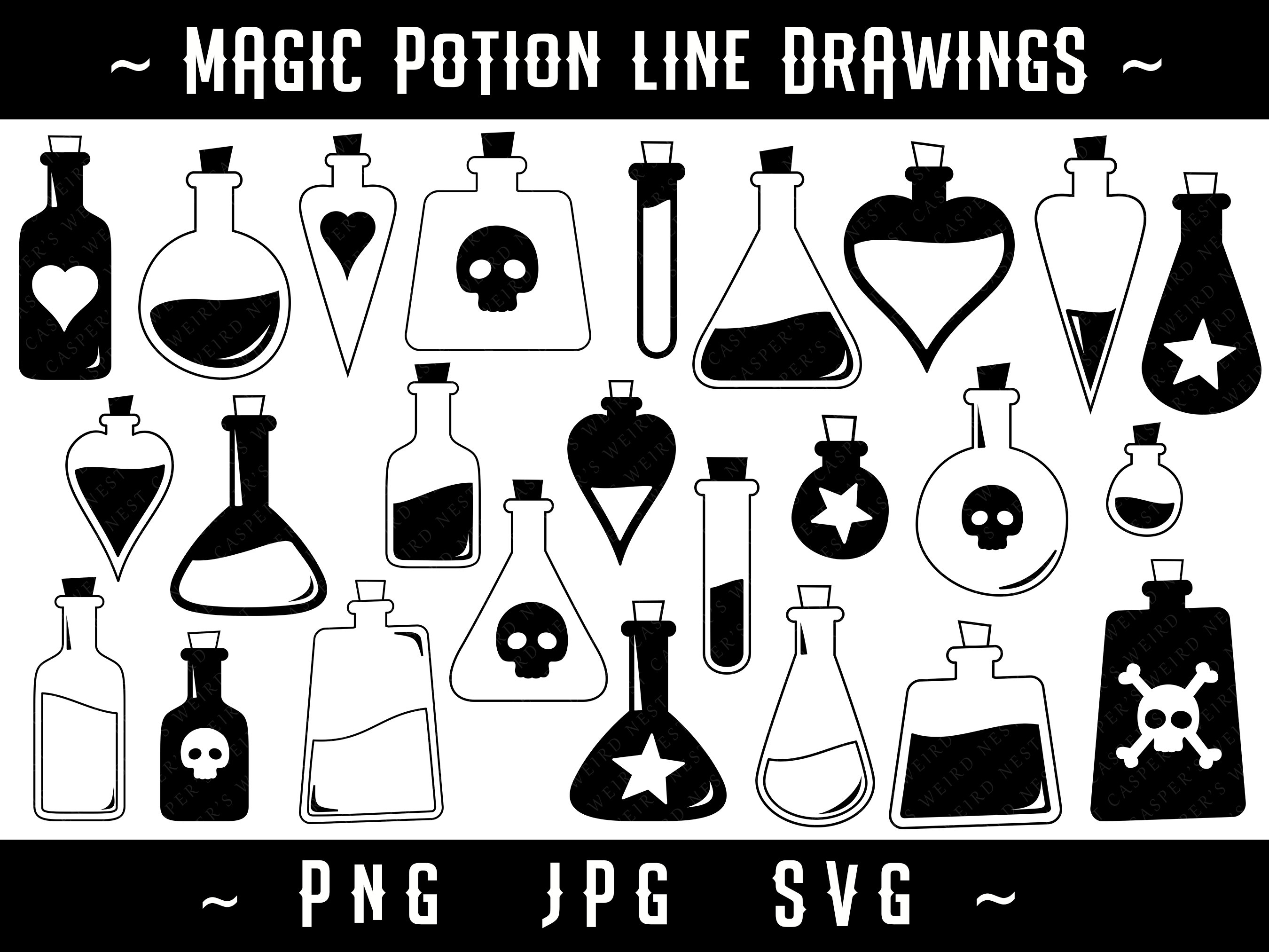 Potion Bottle Line Drawings SVG PNG JPG Digital Cut - Etsy Denmark