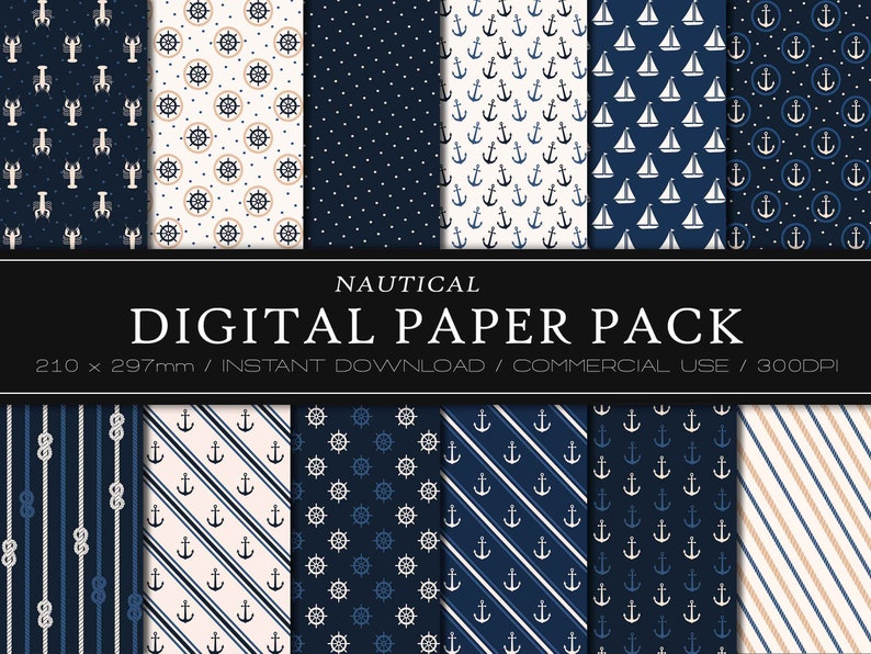 Nautical Patterns PNG JPG SVG Commercial Use Instant - Etsy