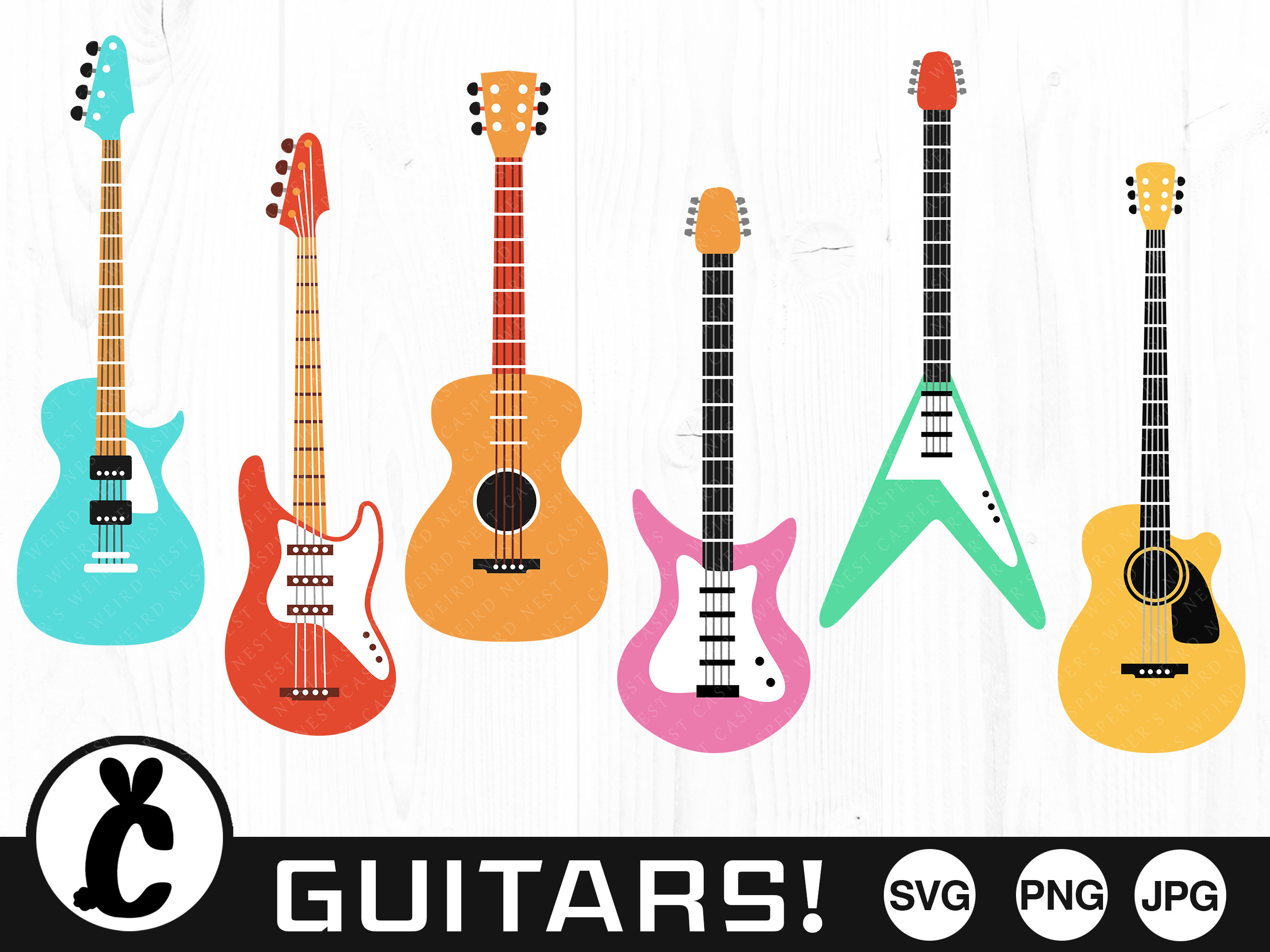 Guitars Bundle SVG PNG JPG Digital Cut Files Commercial - Etsy
