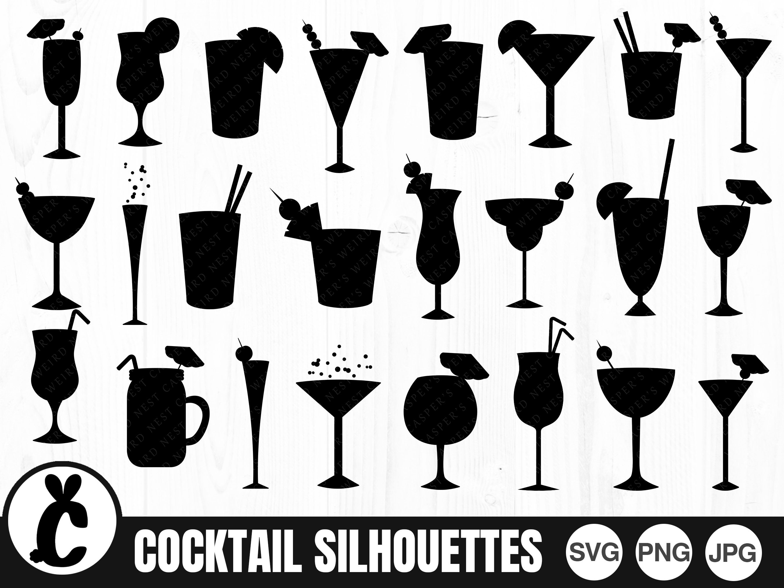 Buy Cocktail Silhouettes, Drink Clipart, SVG, PNG, JPG (digital Cut ...