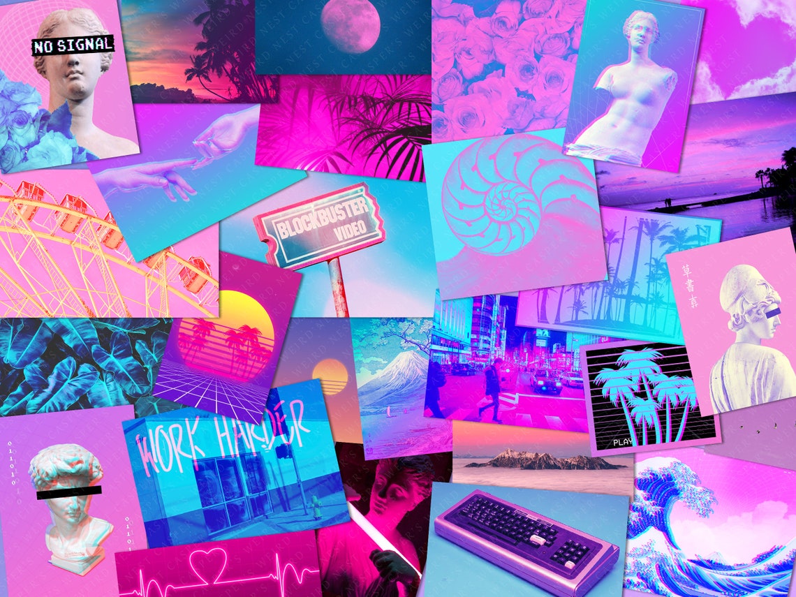 Printable Vaporwave Collage Kit - PNG - Instant Download, Pink and Blue ...