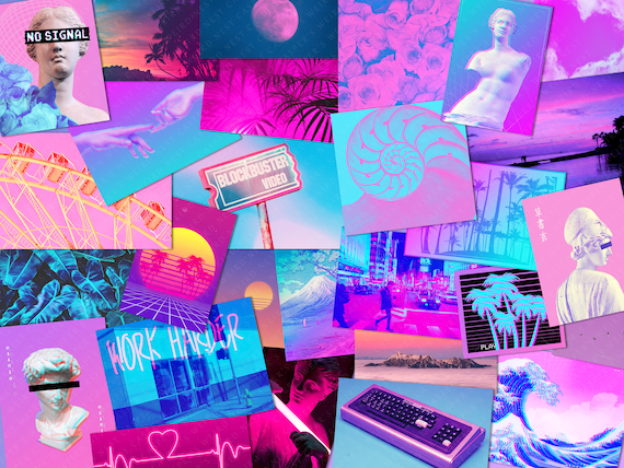 Printable Vaporwave Collage Kit PNG Instant Download Pink | Etsy