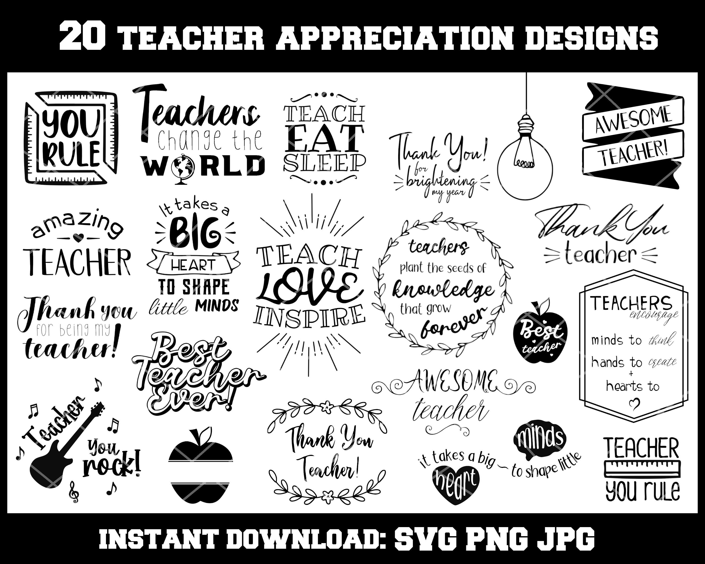Teacher Appreciation Quotes Bundle SVG PNG JPG 20 Unique - Etsy
