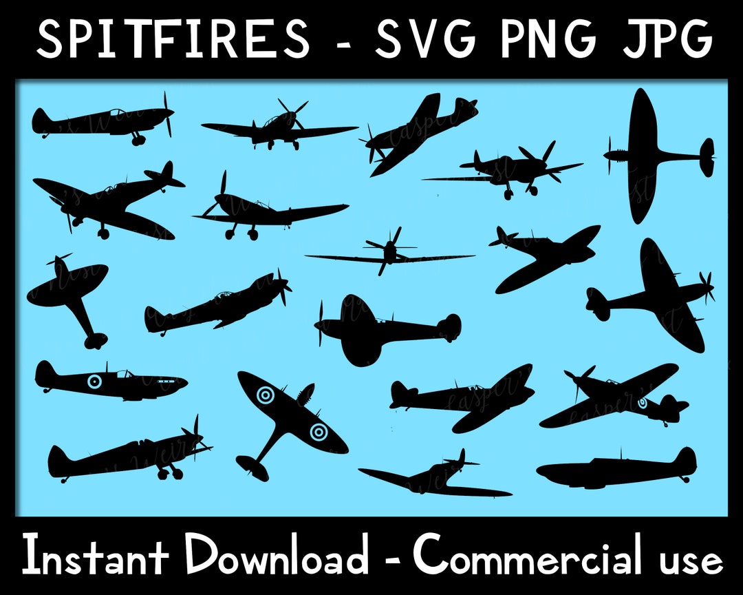 Spitfire Silhouettes - SVG, PNG, JPG - Digital Cut Files, Commercial ...