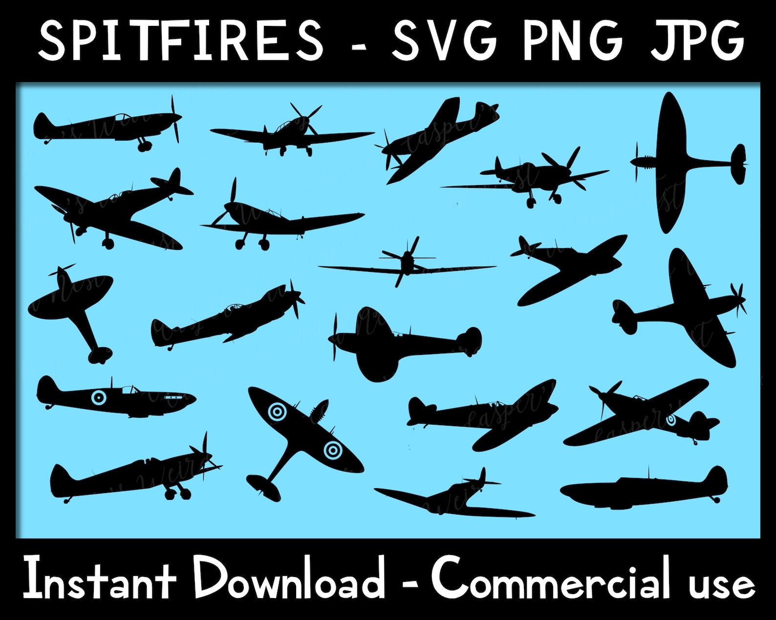 Spitfire Silhouettes SVG PNG JPG Digital Cut Files - Etsy