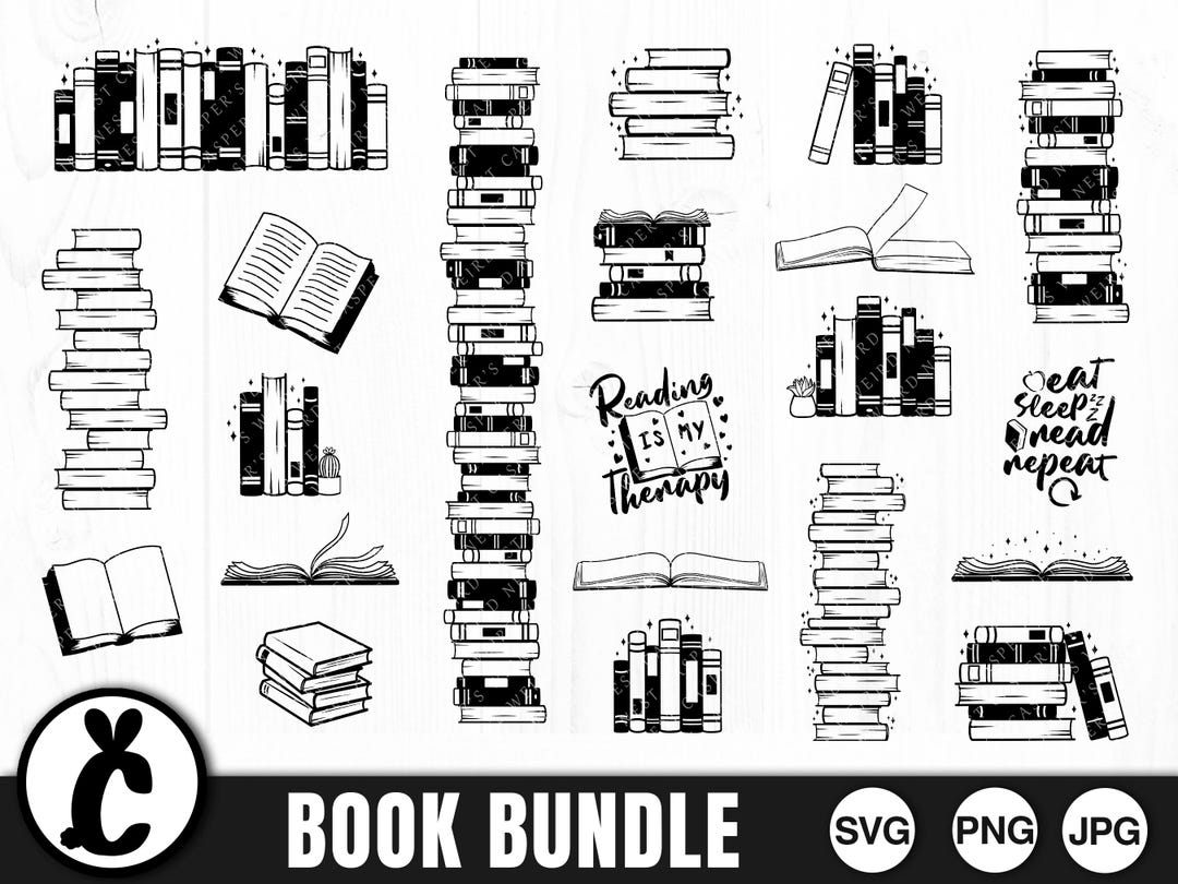 Bookworm Bundle - SVG, PNG, JPG - Commercial Use, Book Cut File ...